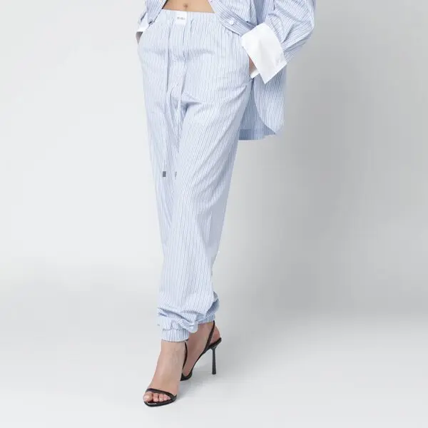 Attico Striped Cotton Poplin Trousers - Light Blue