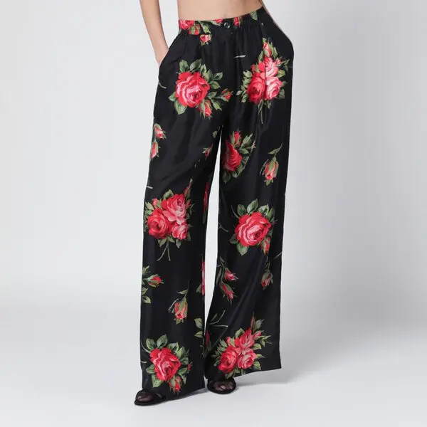 Dolce & Gabbana Wide-leg Twill Trousers With Floral Print - Multicolor