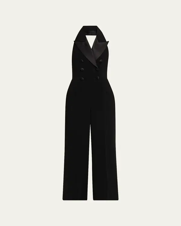 SERGIO HUDSON Satin-lapel Halter Jumpsuit - Ebony