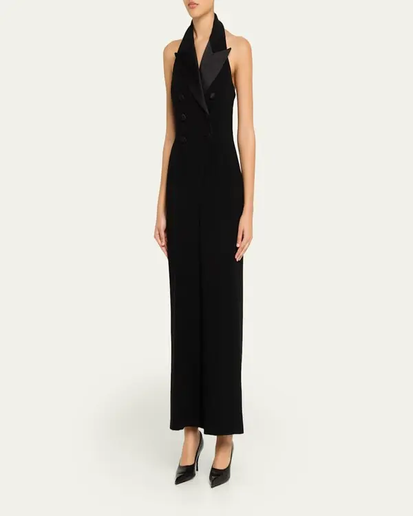 SERGIO HUDSON Satin-lapel Halter Jumpsuit