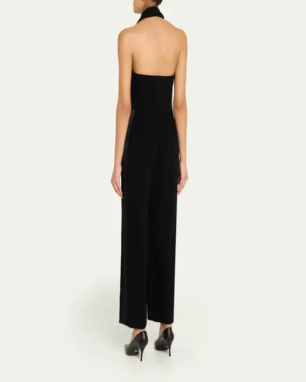SERGIO HUDSON Satin-lapel Halter Jumpsuit