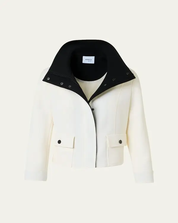Akris Wool Tricotine Zip Jacket - Cream/black