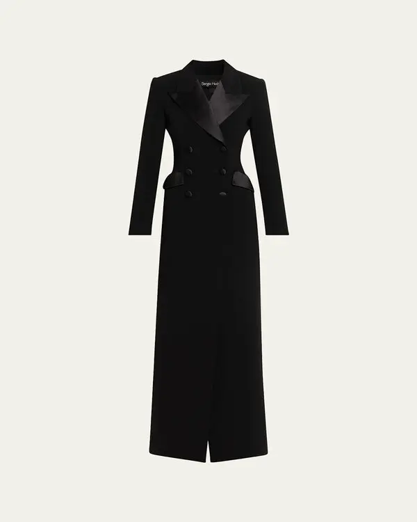 SERGIO HUDSON Satin-lapel Double-breasted Long Coat