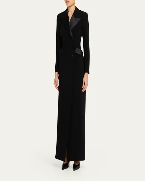 SERGIO HUDSON Satin-lapel Double-breasted Long Coat