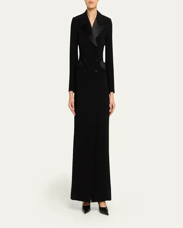 SERGIO HUDSON Satin-lapel Double-breasted Long Coat