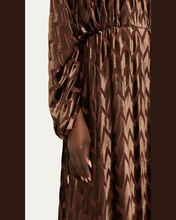 LANVIN Zig Zag Devore Velvet Midi Dress - Mocha