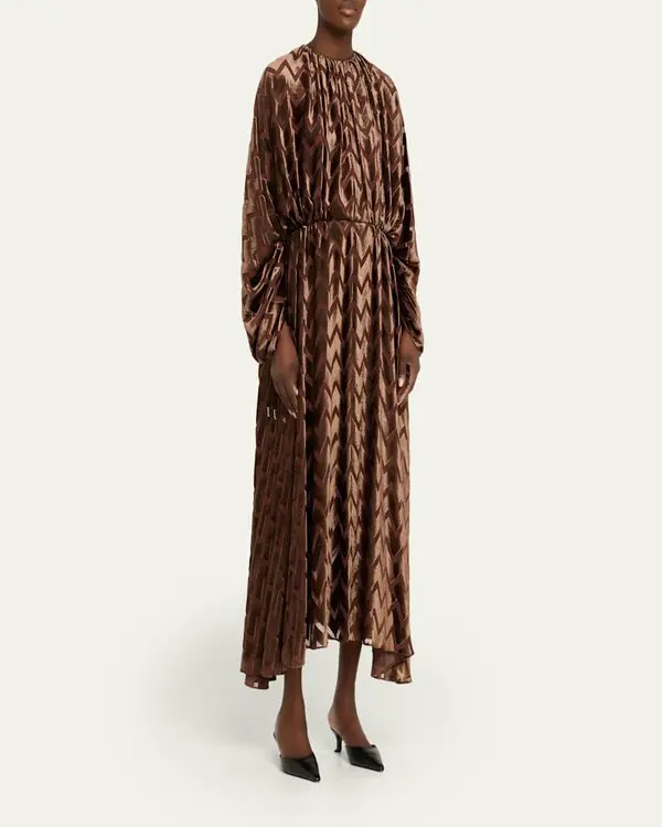 LANVIN Zig Zag Devore Velvet Midi Dress - Mocha