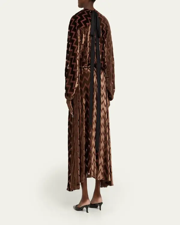 LANVIN Zig Zag Devore Velvet Midi Dress - Mocha