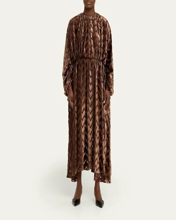 LANVIN Zig Zag Devore Velvet Midi Dress - Mocha