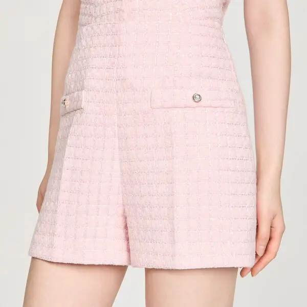 Sandro Sequin Embellished Tweed Shorts - Pink