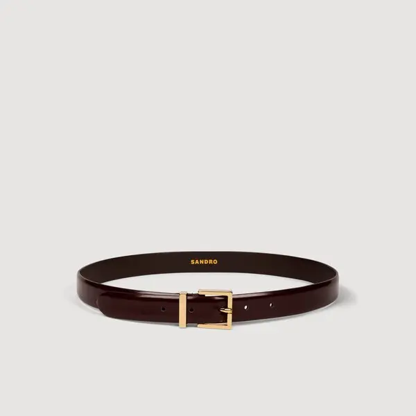 Sandro Smooth Leather Belt With Metal Buckle - Bordeaux
