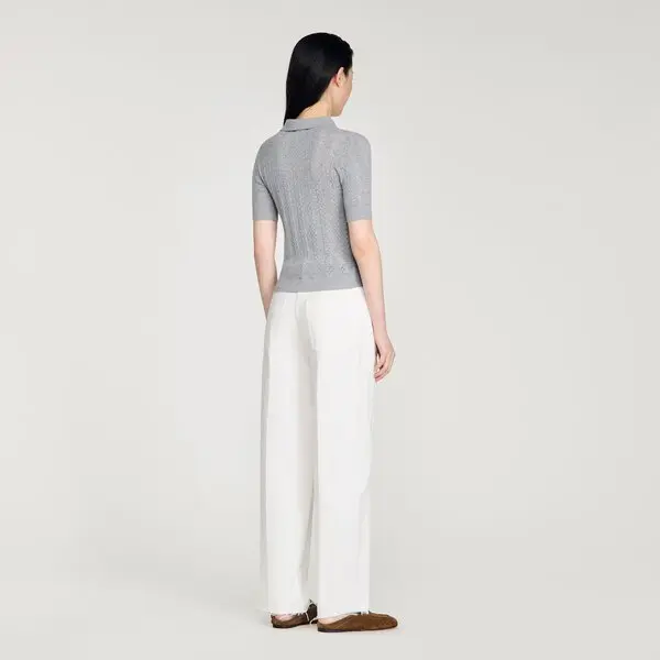Sandro Pointelle Knit Polo-neck Wool Sweater - Grey