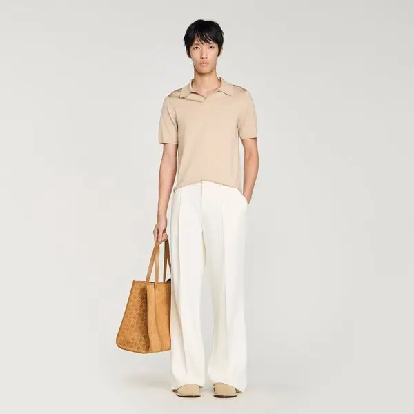 Sandro Short-sleeved V-neck Polo Shirt - Beige