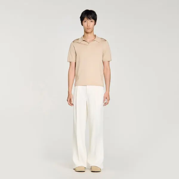 Sandro Short-sleeved V-neck Polo Shirt - Beige