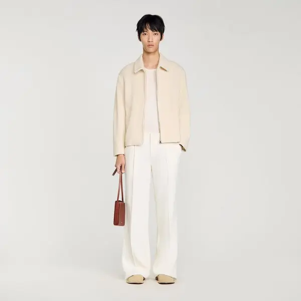 Sandro Knit-effect Jacket With Regular Collar - Ecru