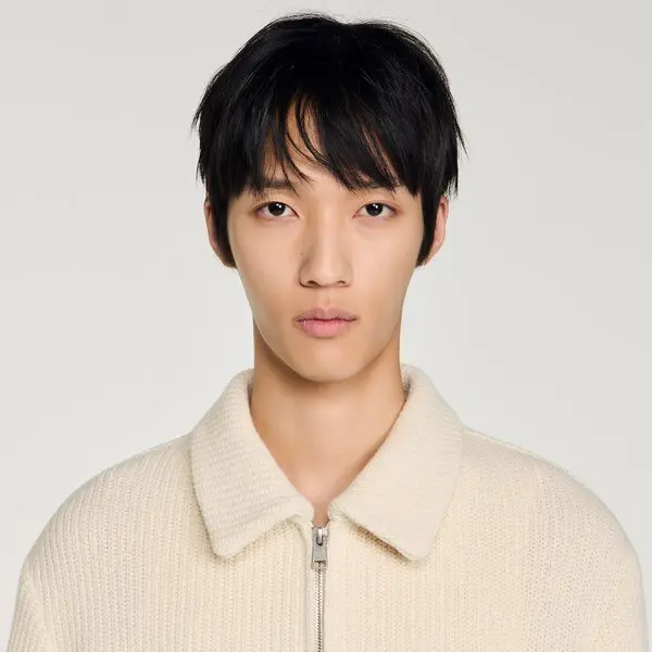Sandro Knit-effect Jacket With Regular Collar - Ecru