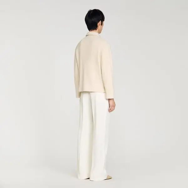 Sandro Knit-effect Jacket With Regular Collar - Ecru