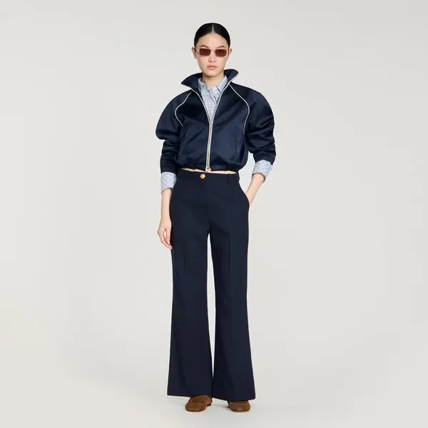 Sandro Wide-leg Wool Trousers - Navy Blue