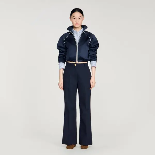 Sandro Wide-leg Wool Trousers - Navy Blue