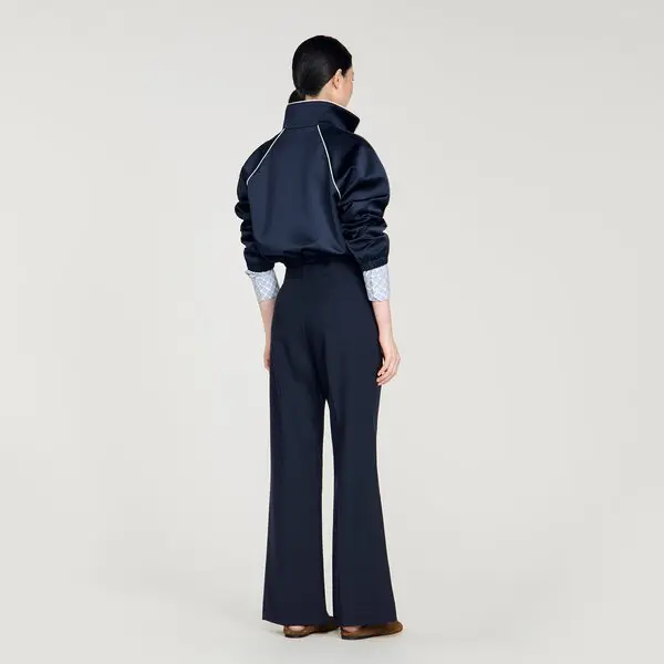 Sandro Wide-leg Wool Trousers - Navy Blue
