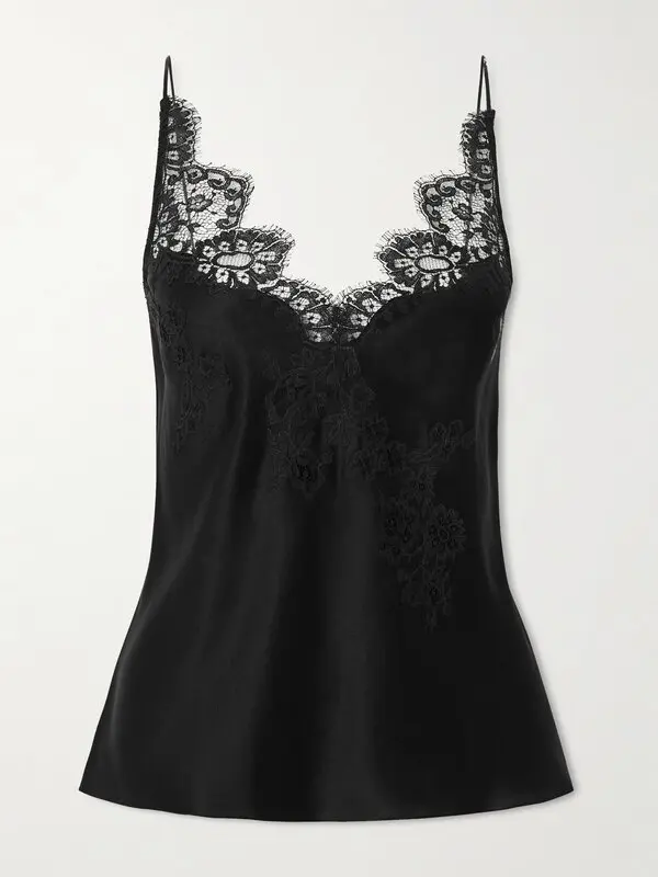 Carine Gilson Lace-trimmed Silk-satin Camisole - Black