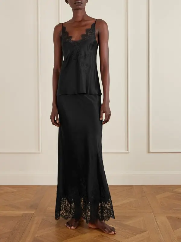 Carine Gilson Lace-trimmed Silk-satin Camisole - Black