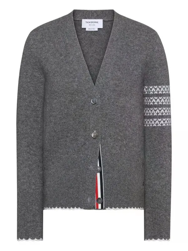 Thom Browne V-neck Four-stripe Cardigan - Grey