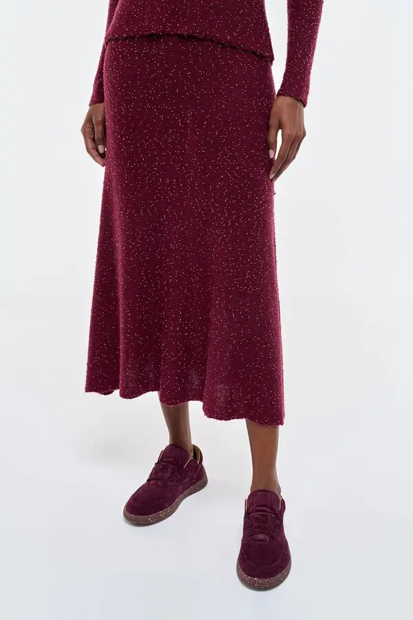 Gabriela Hearst Sabine Beaded Knit Midi Skirt - Bordeaux