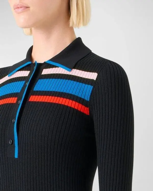 Akris Color-blocked Rib-knit Polo Midi Dress - Black-mult
