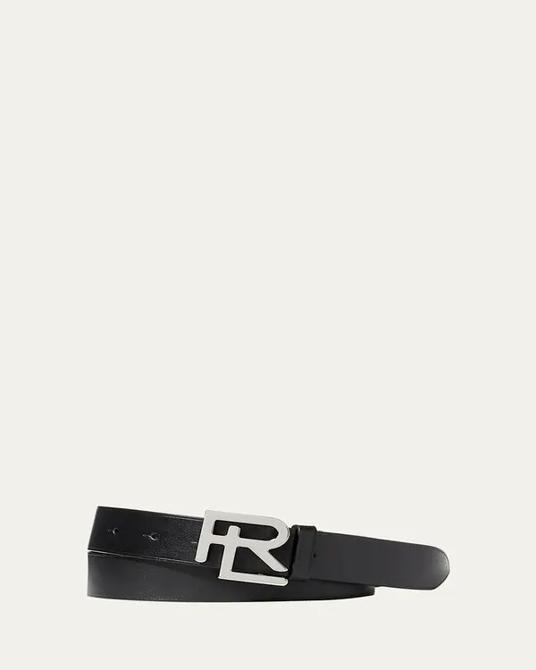 Ralph Lauren Purple Label Rl-logo Leather Belt - Black