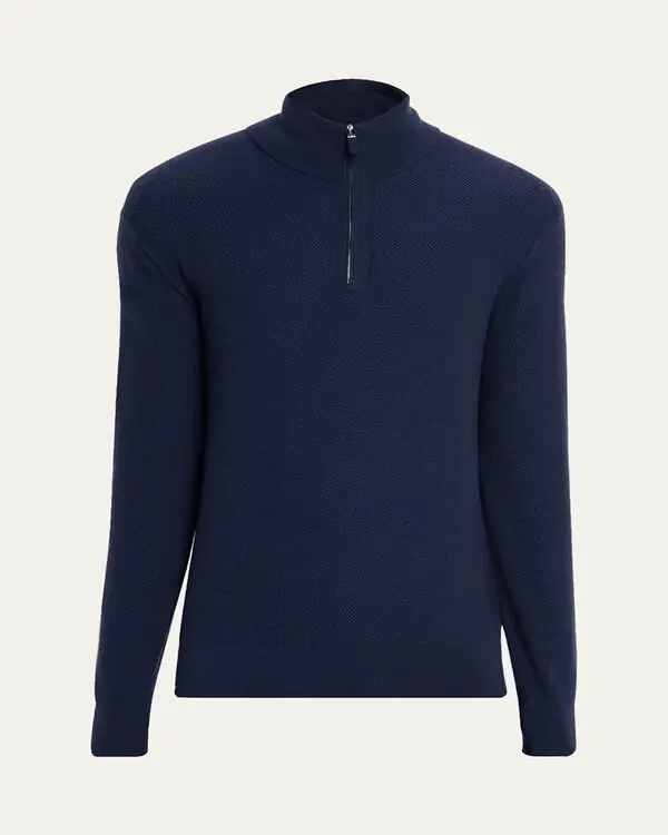 Zegna Cashmere Waffle-knit Quarter-zip Sweater - Md Blu Sld