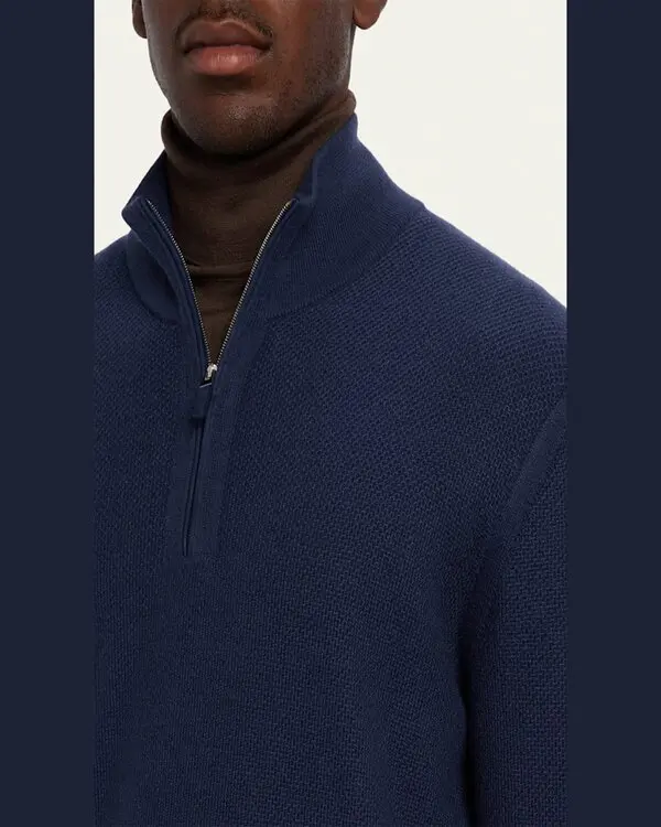 Zegna Cashmere Waffle-knit Quarter-zip Sweater - Md Blu Sld
