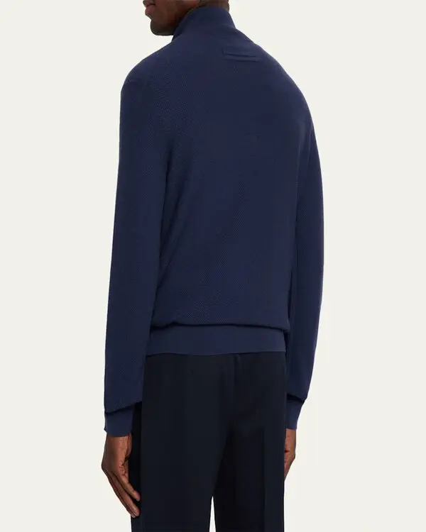Zegna Cashmere Waffle-knit Quarter-zip Sweater - Md Blu Sld