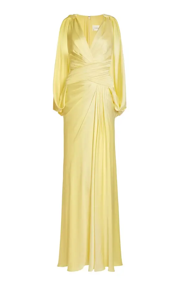Zuhair Murad Satin Draped Maxi Cape Dress - Yellow
