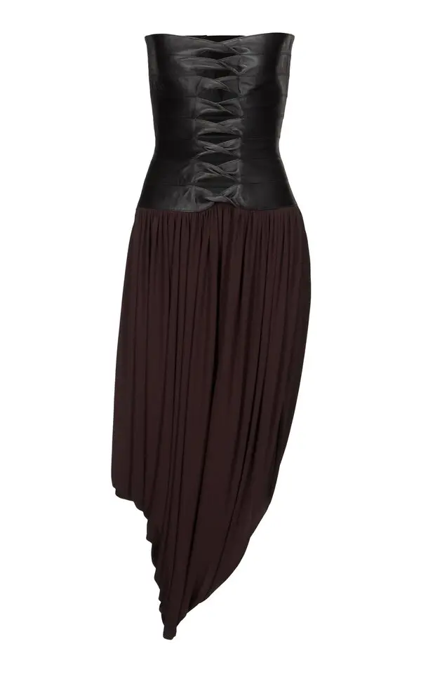Alaïa Leather Bustier Draped Midi Dress - Multi