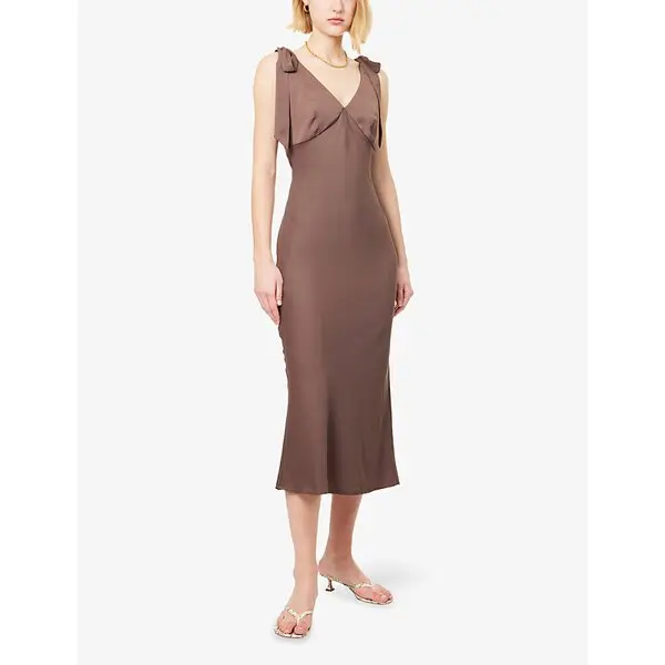 PRETTY LAVISH Piper Tie-strap Satin Midi Dress - Chocolate Brown |  Editorialist