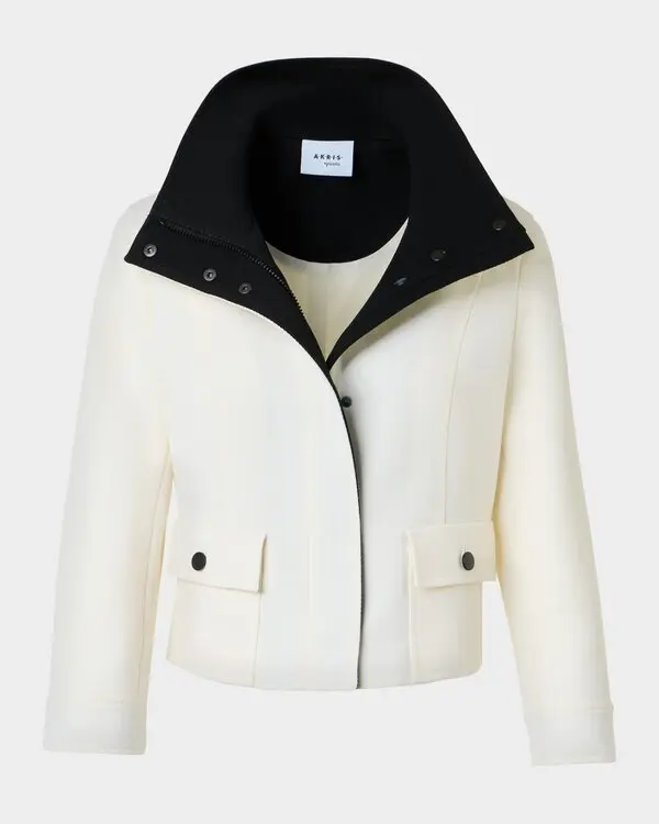 Akris Wool Tricotine Zip Jacket - Cream/black
