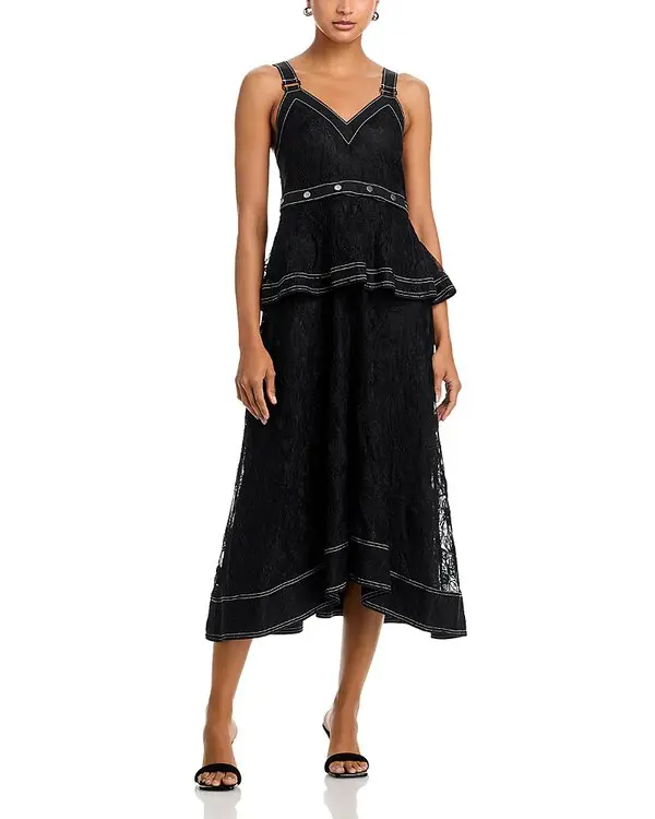 3.1 Phillip Lim Floral Dimensional Lace Midi Dress - Black