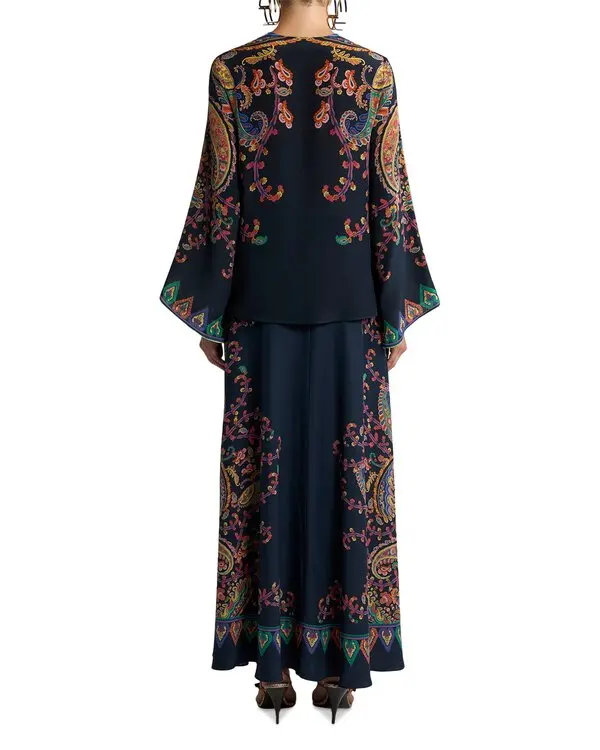 Etro Silk Flared Sleeve Keyhole Blouse