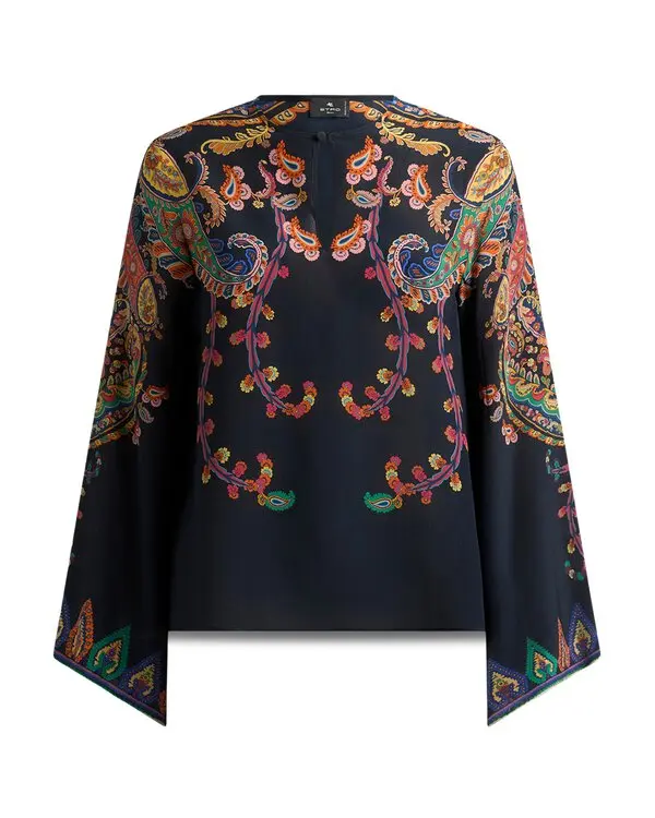 Etro Silk Flared Sleeve Keyhole Blouse