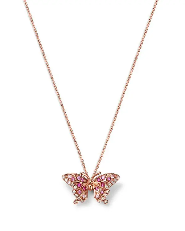 Bloomingdale'S Sapphire And Diamond Butterfly Pendant Necklace - Pink