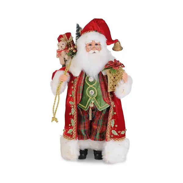 KAREN DIDION ORIGINALS Lighted Traditional Tartan Santa Figurine - No Color
