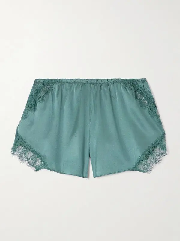 Kiki De Montparnasse Lace-trimmed Silk-satin Shorts - Blue