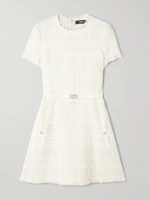 Versace Belted Metallic Cotton-blend Tweed Mini Dress