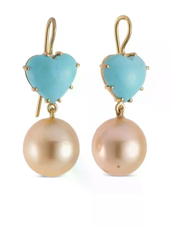 SYLVA & CIE Turquoise Pearl Heart Earrings - Gold