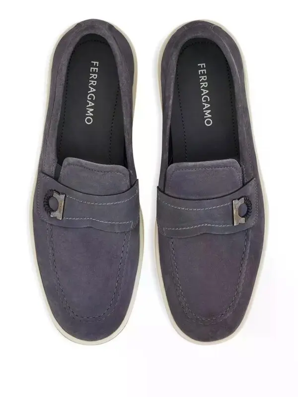 FERRAGAMO Gancini-detail Suede Boat Shoes