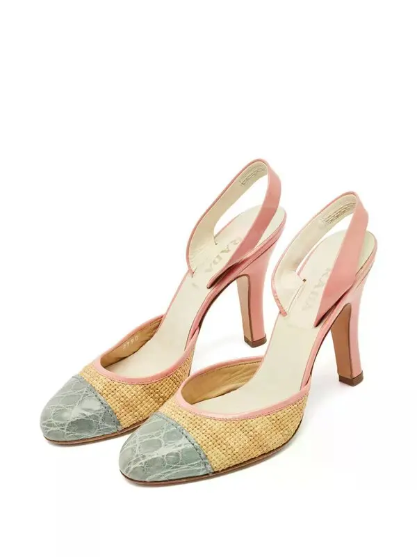 Prada 100mm Raffia Embossed Leather Slingback Pumps