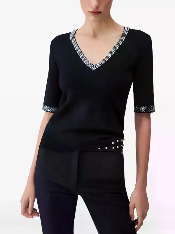 Liu Jo Crystal-embellishment V-neck T-shirt - Black
