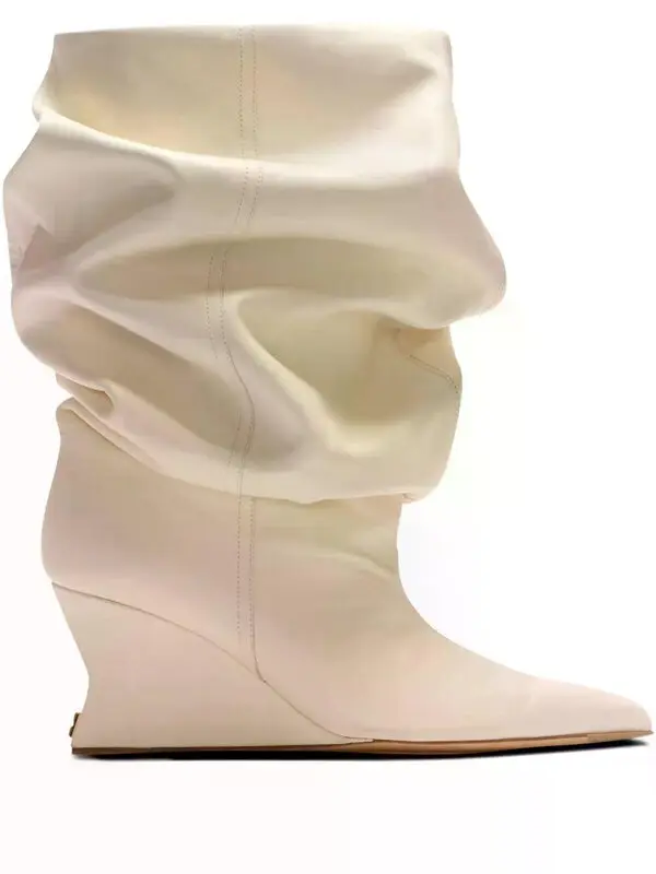 Balmain 75mm Slouchy Wedge Ankle Boots - White