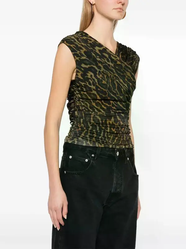 GANNI Leopard-print Gathered Blouse